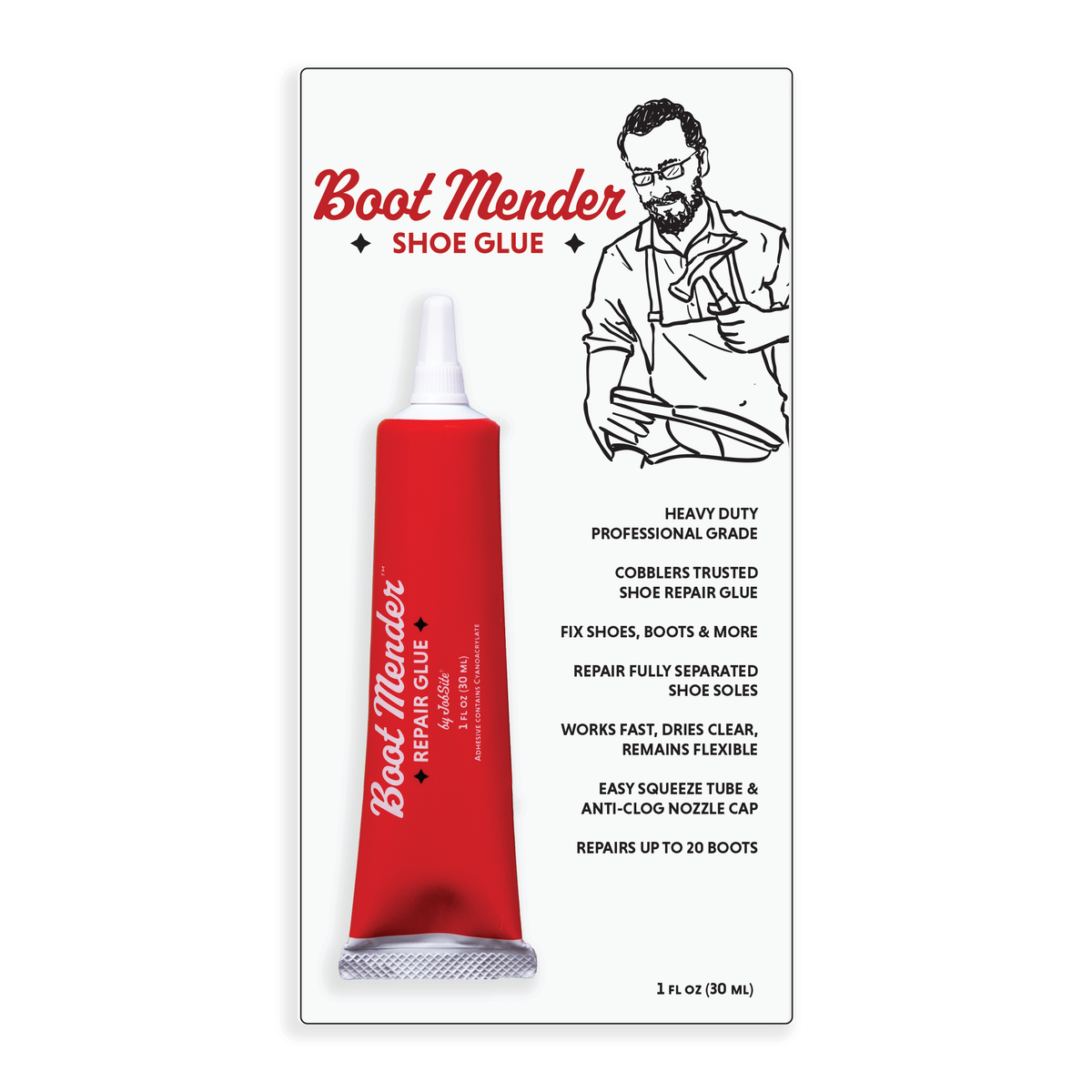 JobSite Boot Mender Glue - Shoe Glue Sole Repair - Clear, Instant Bond ...